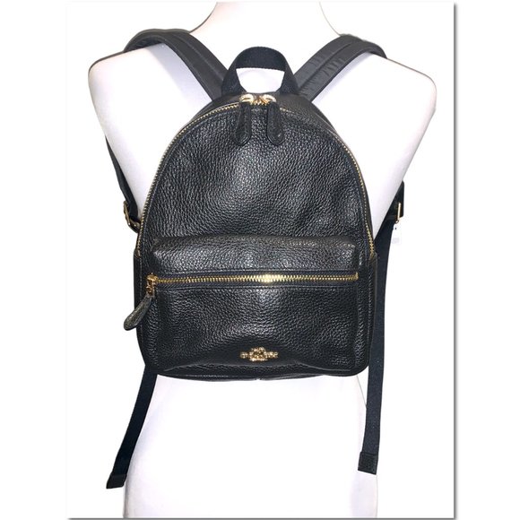 Coach | Bags | Coach Black Pebbled Leather Charlie Mini Backpack Nwt ...